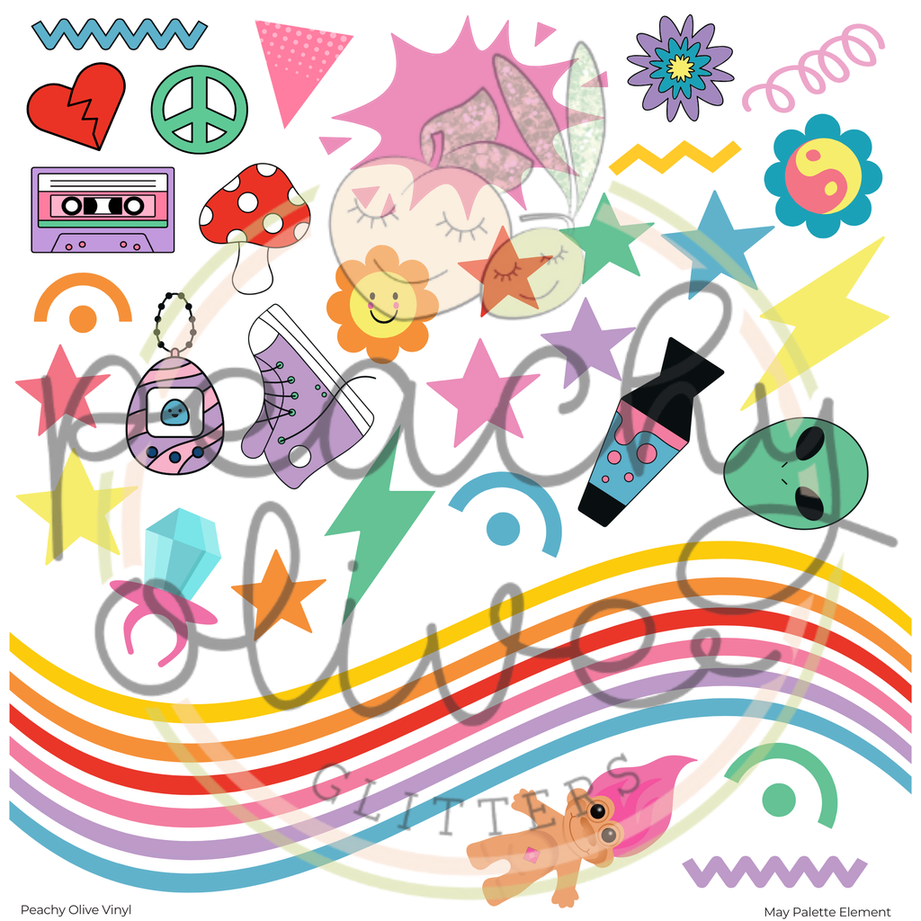 90'S Neon Element Decal Sheet – Peachy Olive Glitters