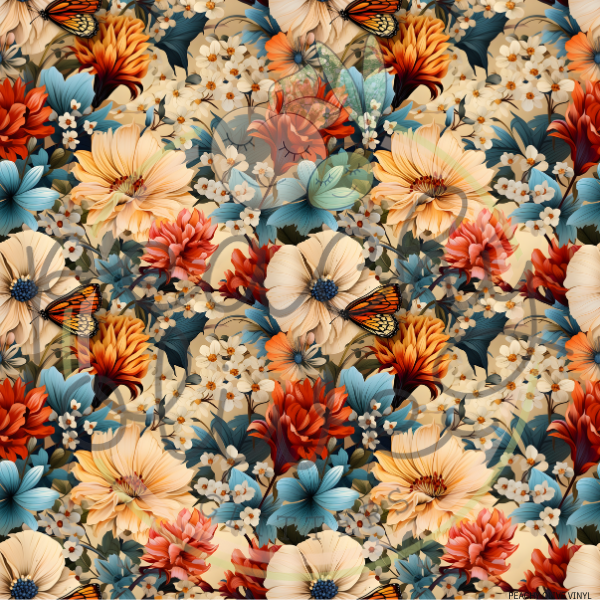 Flutterby Flowers Vinyl – Peachy Olive Glitters