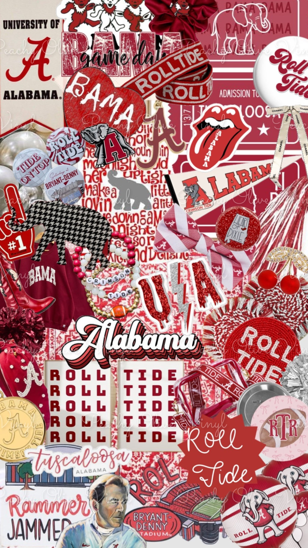 Roll Tide Alabama Collage Vinyl – Peachy Olive Glitters